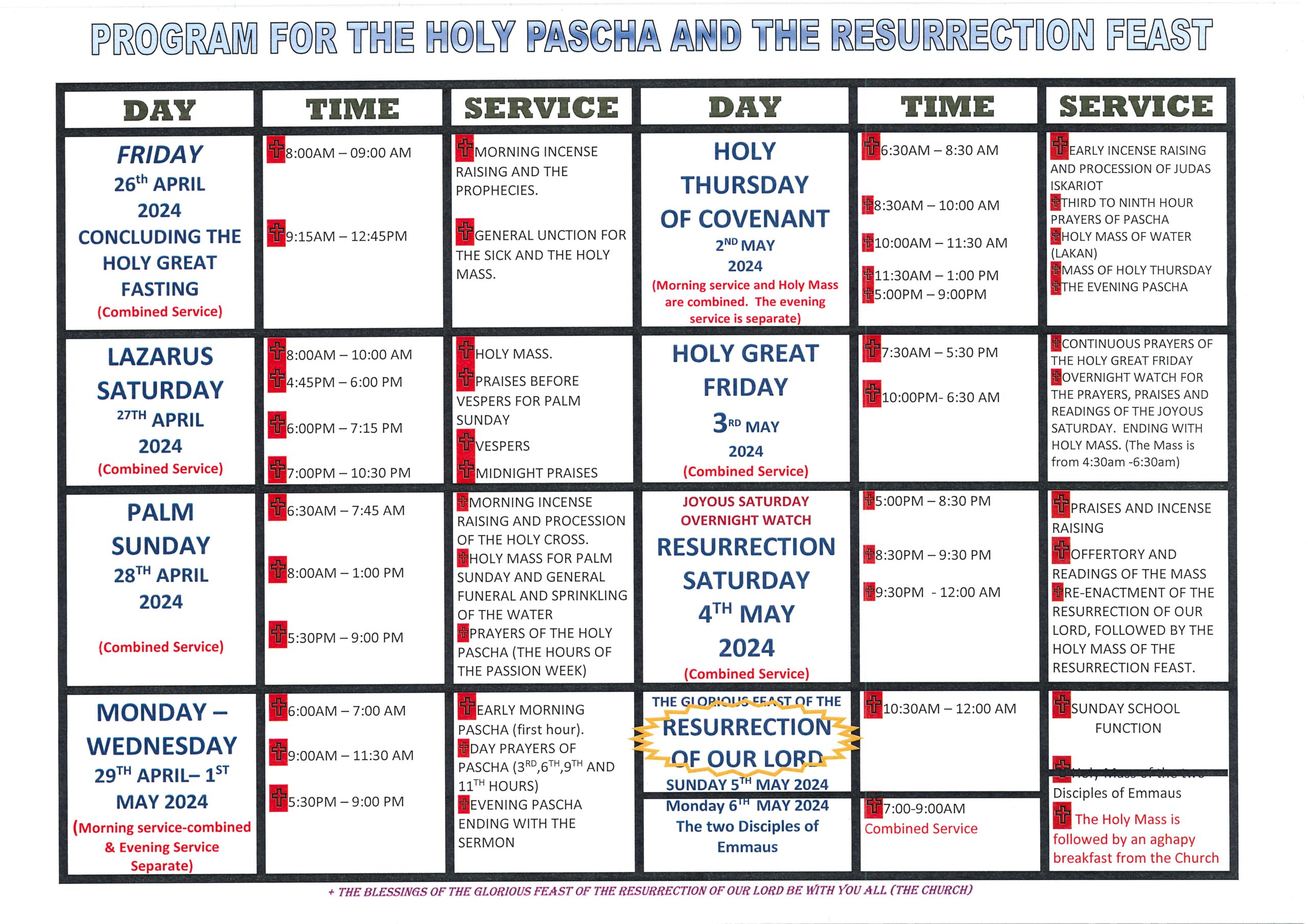 Pascha Week Program 2024 | St Mary, St Bakhomios & St Shenouda Coptic ...